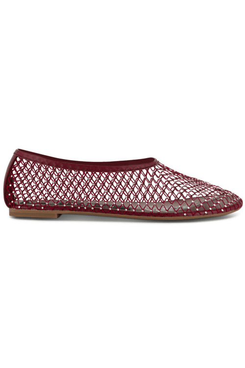 Clarissa Merlot Netting/Crystal Clear — Flats | Girls with Gems